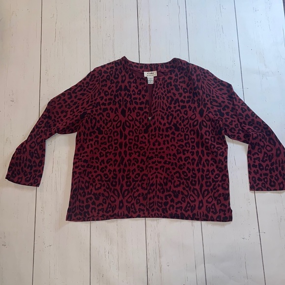 Cathy Daniels | Jackets & Coats | Cathy Red Cheetah Suede Zipper Jacket ...